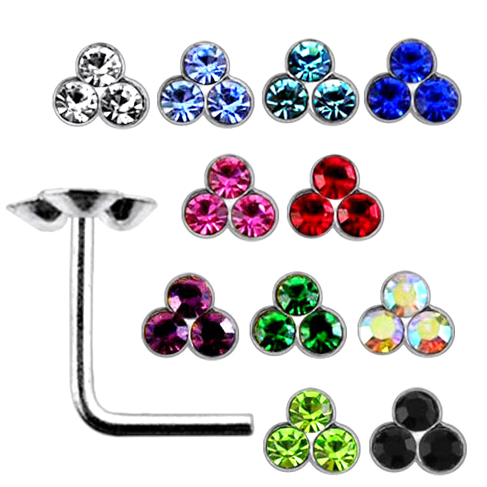 Tri Stone L Nose Pin